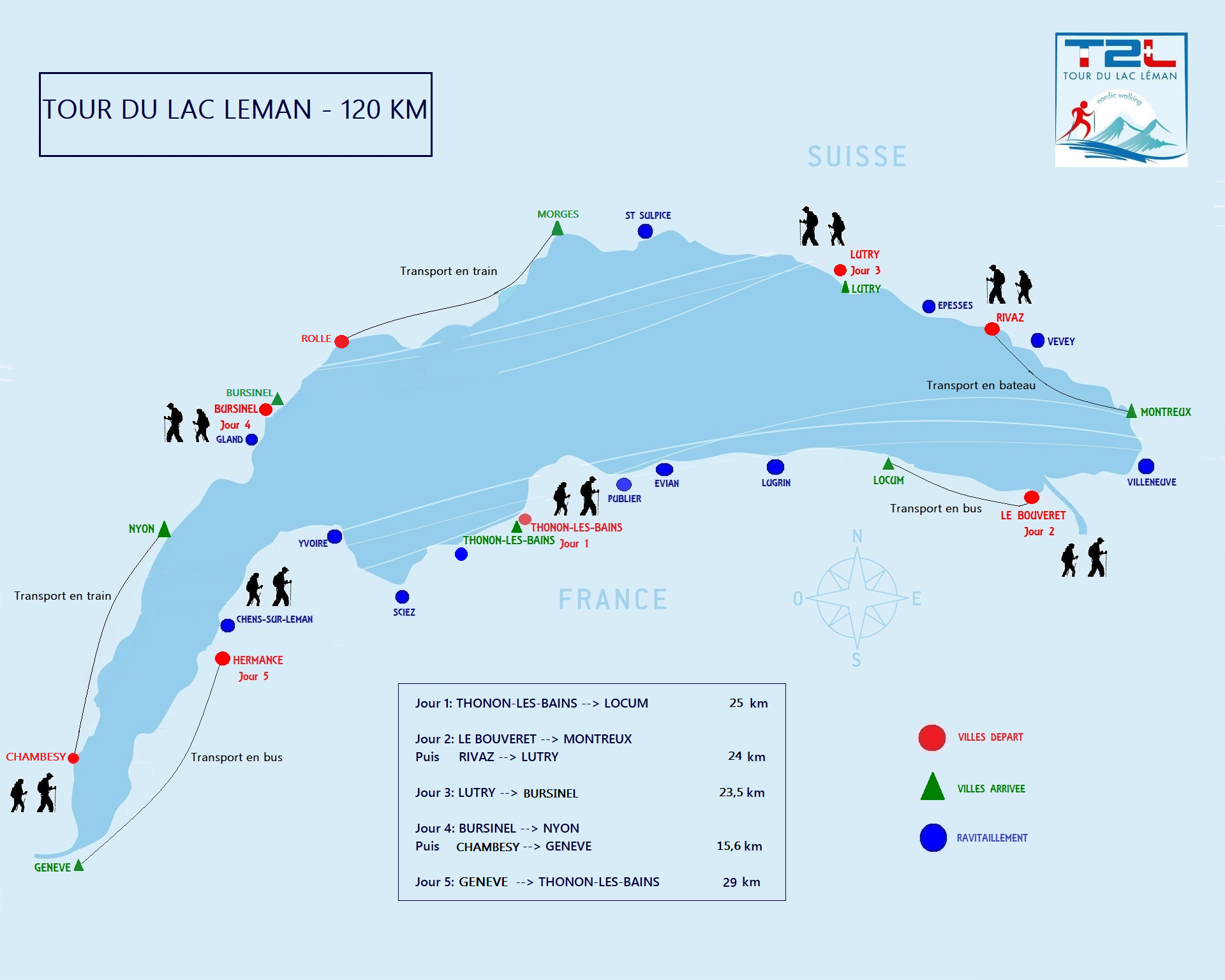Tour du lac léman en marche nordique